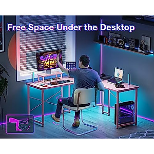 ODK L Shaped Gaming Desk, 51 Inch Computer Desk with Monitor Stand, PC Gaming Desk, Corner Desk Table for Home Office Sturdy Writing Workstation, Carbon Fiber Surface, Pink…
