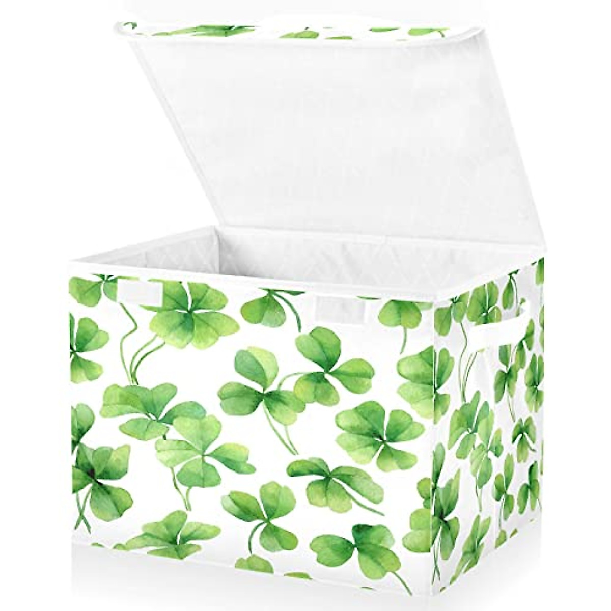 Kigai Storage Basket Clover Leaves Storage Boxes with Lids and Handle, Large Storage Cube Bin Collapsible for Shelves Closet Bedroom Living Room, 16.5x12.6x11.8 In