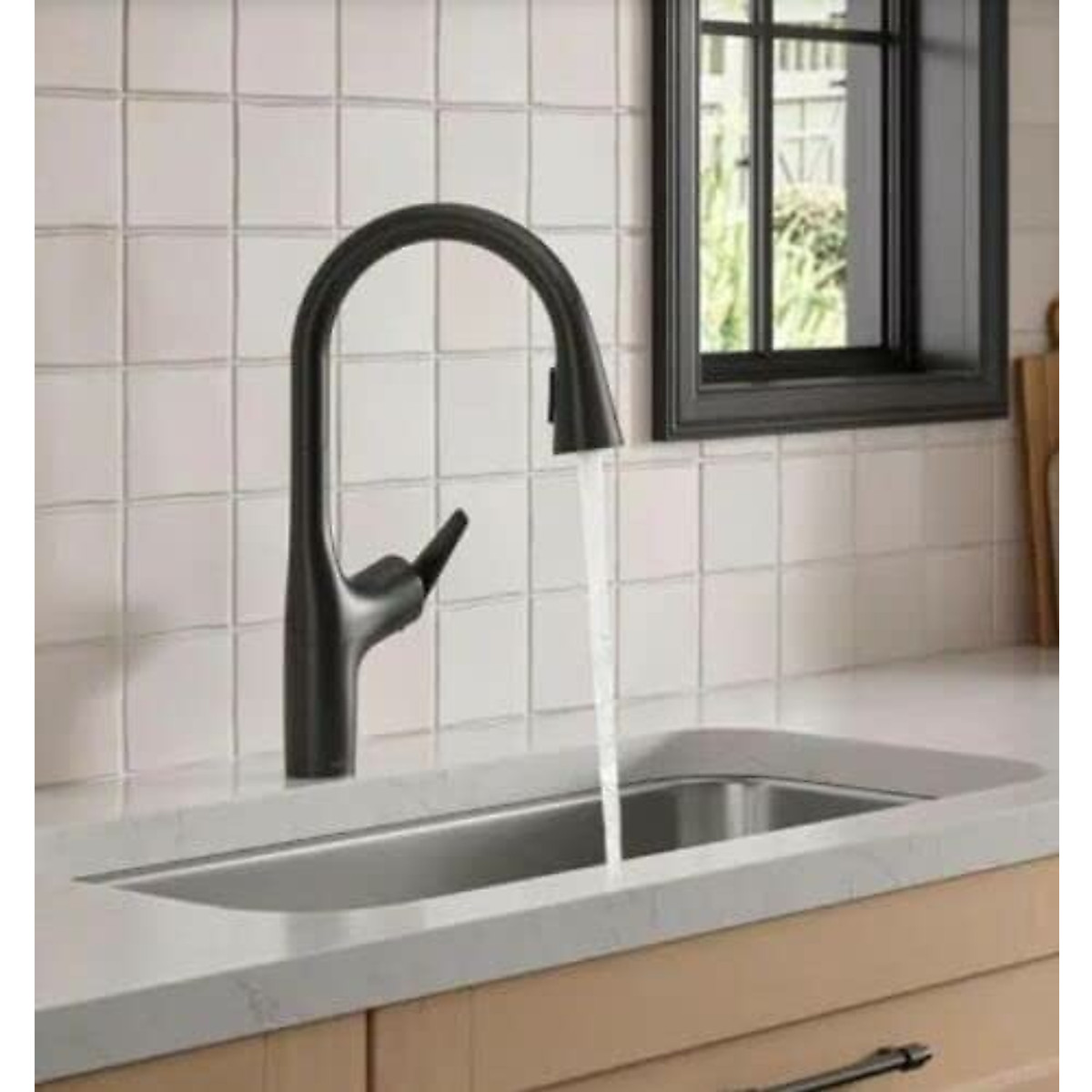 Kohler Safia 1-Handle Pull Down Sprayer Kitchen Faucet with Integrated Soap Dispenser in Matte Black