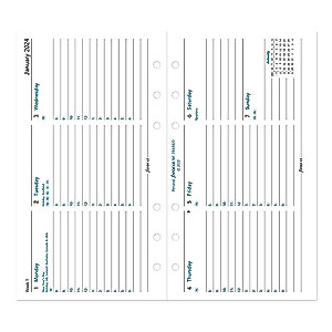 Filofax Calendar Diary Refill, Personal/Compact Size, Week-to-View with Appointments, Horizontal, White Paper, Ruled, English, 2024 (C68420-24)