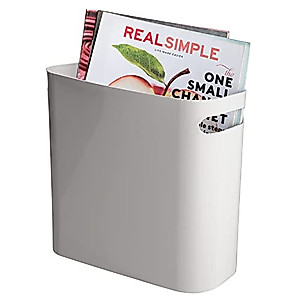 mDesign Plastic Small Trash Can, 1.5 Gallon/5.7-Liter Wastebasket, Narrow Garbage Bin with Handles for Bathroom, Laundry, Home Office - Holds Waste, Recycling, 10" High - Aura Collection - Gray