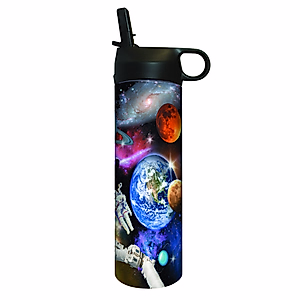 CoasterStone Tumbler, 17 oz, Outer Space Double Insulated Stainless Steel Water Bottle with Spill Proof Collapsable Lid