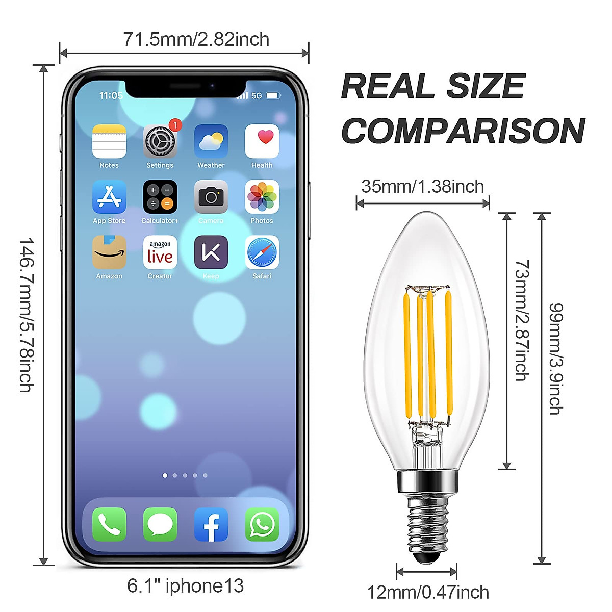 BRIMAX 4W E12 Candelabra Led Bulbs Dimmable, 40 Watt Equivalent, 2700K Warm Glow, C35 B11 Filament Led Candle Light Bulbs for Foyer Chandeliers, Celling Fans and Other Wall Fixtures, 6Pack