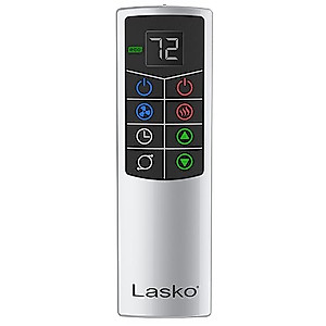Lasko 1500 Watt 4 Speed Quiet Bladeless Multi Function Remote Control Comfort Control Tower Fan and Space Heater with 3 Heat Settings, White