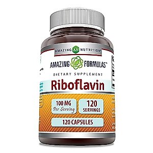 Amazing Formulas Riboflavin 100 mg 120 Capsules Supplement | Vitamin B2 | Non-GMO | Gluten Free | Made in USA