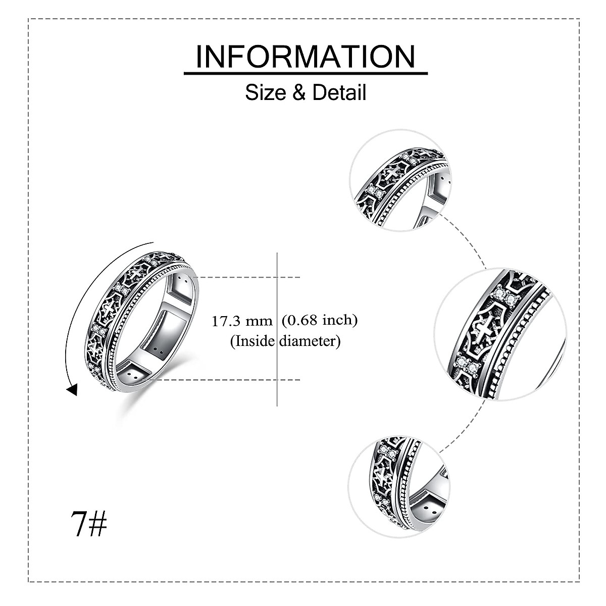 YAFEINI Fidget Ring Sterling Silver Spinner Fidget Ring Spin Cross Fidget Jewelry Gifts for Women