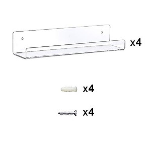 Amazing Abby 4-Pack 15-Inch Acrylic Transparent Floating Wall Shelf, Invisible Wall-Mounted Shelf Display, 15" W x 4" D (Mounting Hardware Included)