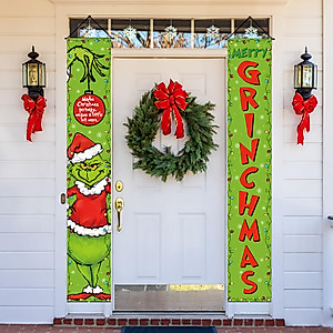 Merry Christmas Porch Banner Christmas Front Porch Welcome Sign Christmas Xmas Winter Holiday Party Decorations-12×71''