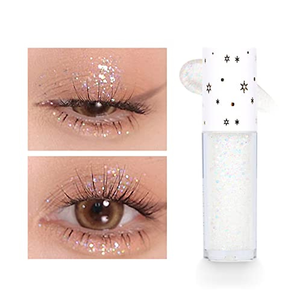 LANFLOWER Liquid Glitter Eyeshadow, Pigmented, Easy to Apply, Quick Drying, Long Lasting, Loose Glitter Glue for Eye Crystals Makeup (01 Bright Diamond)