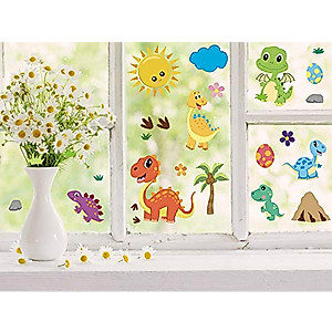 CCINEE 85 PCS Dinosaur Window Cling Decals for Kids,Assorted Cute Dinosaur Foot Print Eggs Window Sticker Decorations for Kids Toddlers