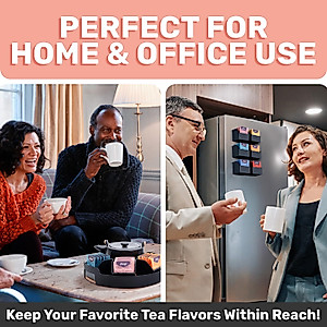 Mona Magnetic Tea Bag Organizer - Set of 6 Individual Tea Bag Holders for The Refrigerator, Counter or Kitchen Shelf. Stylish & Practical Space Saving Tea Organizer (Black)