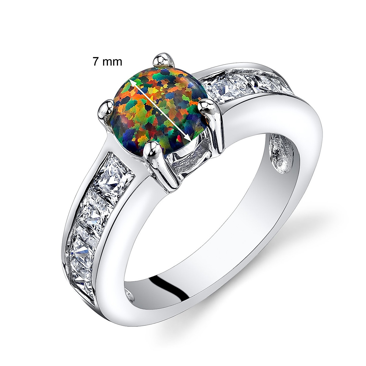 Created Black Opal Mezzo Channel Ring Sterling Silver 1.00 Carats Size 9