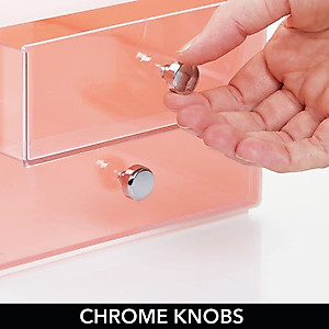 mDesign Plastic 3 Drawer Cosmetic Organizer - Stackable Storage Cube with Pull-Out Drawers for Bathroom Countertop, Vanity, Desk - Makeup Storage Drawers, Lumiere Collection, 2 Pack, Light Pink/Clear