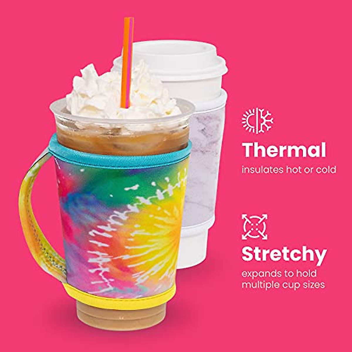 GoCuff Hot And Iced Coffee Cup Reusable Sleeves Neoprene Insulator with Handle for Cold And Hot Beverage Coozies For Soda, Latte, Tea Coffee Cups – Tired As Mother 2.0 (Medium)