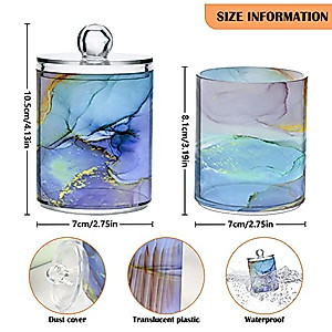 2 Pack Qtip Holder Organizer Dispenser Color Abstract Painting Marble Bathroom Storage Canister Cotton Ball Holder Bathroom Containers for Cotton Swabs/Pads/Floss