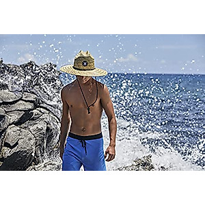 Hurley Men's Straw Hat - Weekender Medium Brim Natural Straw Sun Hat with Chin Strap, Khaki