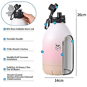 Boulder Bee | 64 oz Insulated Water Bottles | Stainless Steel Thermos for Hot & Cold Drinks | Double Vacuum Walled Gym Water Bottle | Large Metal Jug for Travel, Hiking, Camping (Light Pink)