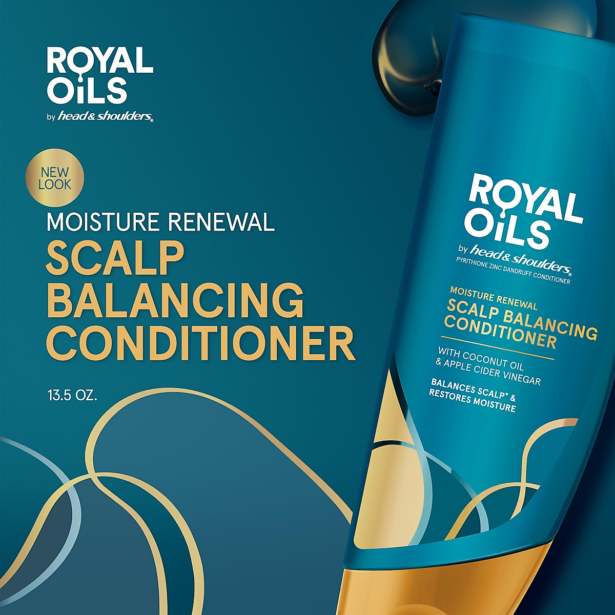 Head & Shoulders Conditioner, Moisture Renewal, Anti Dandruff Treatment and Scalp Care, Royal Oils Collection with Coconut Oil, for Natural and Curly Hair, 13.5 fl oz