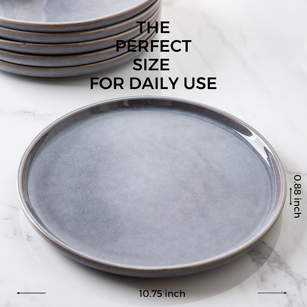 AmorArc Ceramic 10.5inch Dinner Plates and Cereal Bowls set(12PCS), Dishwasher & Microwave Safe, Reactive Grey-Rustic Style