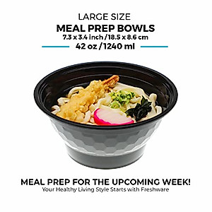 Freshware Meal Prep Containers [10 Pack] Bento Box, Food Storage Containers, Plastic Bowls with Lids for Soup and Salad, BPA Free, Stackable, Lunch Boxes, Microwave/Dishwasher/Freezer Safe (42 oz)