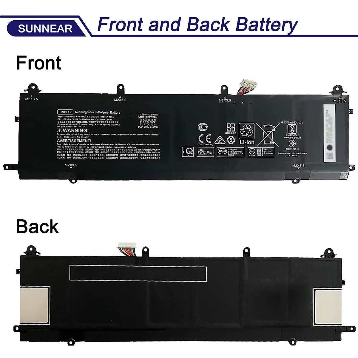 SUNNEAR BN06XL Laptop Battery Replacement for HP Spectre X360 15-EB0005UR 15-EB0025TX 15-EB0035TX 15-EB0053TX 15-EB0083NR Series Notebook BN06072XL L68235-1C1 HSTNN-IB9A 68299-0055 11.55V 72.9Wh