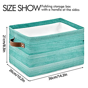Large Storage Basket Teal Turquoise Green Wood Foldable Storage Box Organizer Bins with Handles for Bedroom Home Office