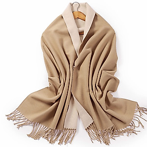 GERUNSI Cashmere Scarf Women Oversized Pashmina Large Warm Shawls Wraps 2 Tone Solid Color for Autumn Winter 78"x27"