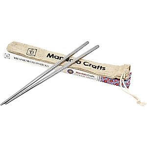 Mandala Crafts Titanium Chopsticks with Case – Titanium Travel Chopsticks with Case – Dishwasher Safe Titanium Square Chopsticks 1 Pair