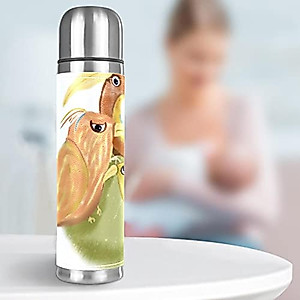 Stainless Steel Leather Vacuum Insulated Mug Bird Thermos Water Bottle for Hot and Cold Drinks Kids Adults 16 Oz