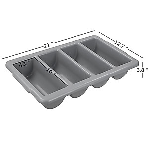 Tyminin 4-Compartment Commercial Cutlery Tray, Plastic Drawer Silverware Organizer, Grey, Pack of 4