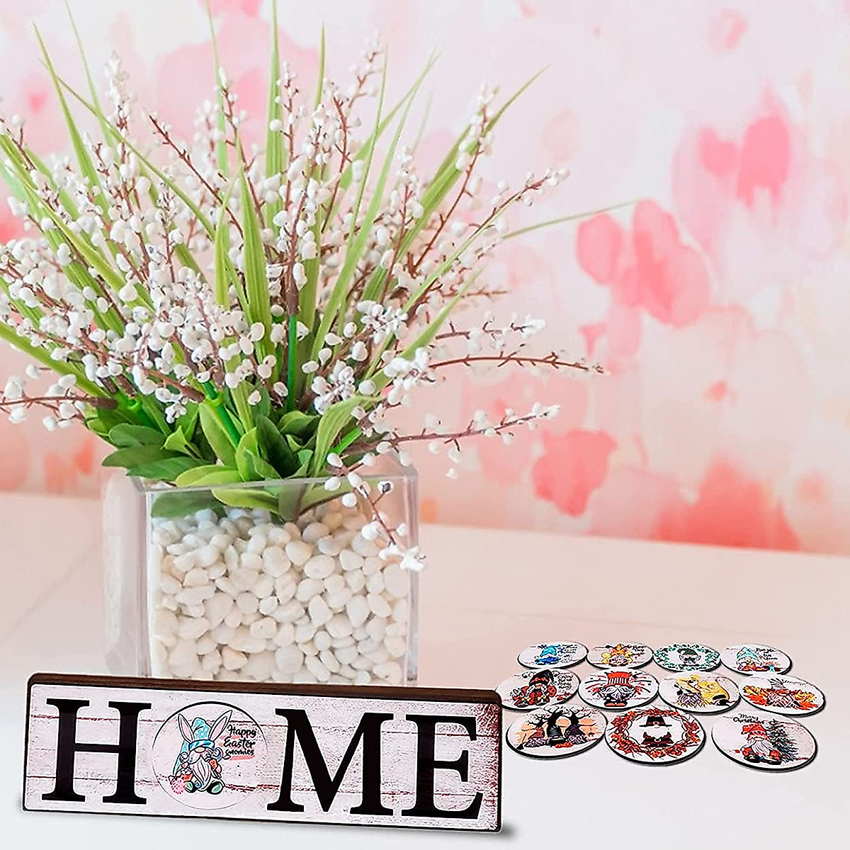 Baisnuo Home Gnome Signs Decor, interchangeable sign with 12 Pieces Holiday Wooden Table Top Shelf Decor for Front Porch Wall Outside Garden Indoor seasonal decorations