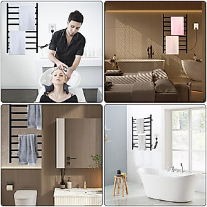 Towel Warmer Heated Towel Bar-Rack - Nopwer Bathroom Wall Mounted Electric Towel Drying Plug-in Matte Black 8 Bars