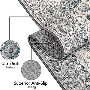 ROYHOME Washable Area Rug 5x7, Vintage Boho Living Room Rug Non-Slip Nursery Rug for Bedroom,Low-Pile Retro Carpet Print Distressed Entryway Rug for Laundry Dining Room Office，5x7