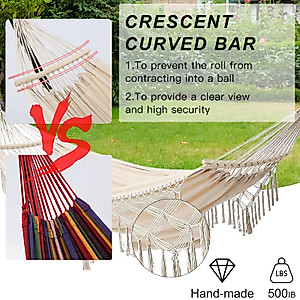 SXSEAGLE Hammock Hanging Swing Double Max 500lbs Macrame for Indoor Outdoor Patio Yard Garden (Beige)