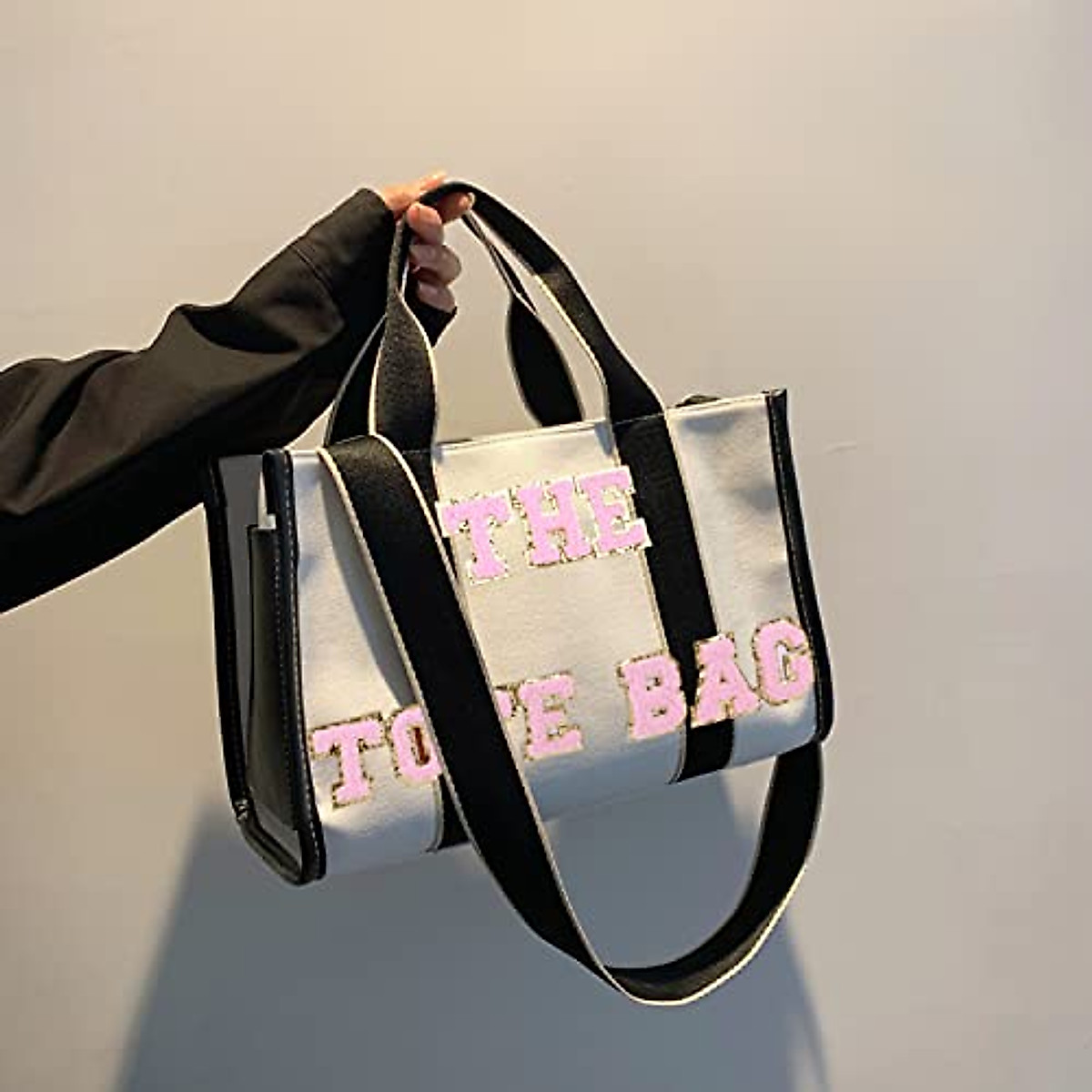 CRUOXIBB The Tote Bag for Women,Handbag Tote Purse with Zipper,Travel Tote Crossbody Shoulder Bag For Shopping Date and Vacation Work School and Travel (White+Black)