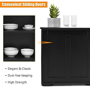 Safeplus 42" Compact Buffet Sideboard with Sliding Wooden Doors and Adjustable Shelf