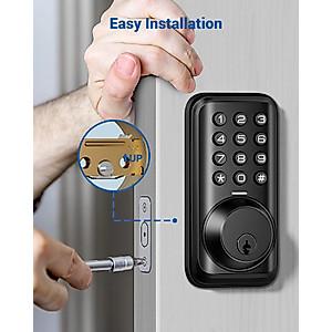 Veise Keyless Entry Door Lock, Electronic Keypad Deadbolt Lock, Auto Lock, 1 Touch Locking & 20 User Codes, Anti-Peeking Password, Easy Installation Design - Matte Black