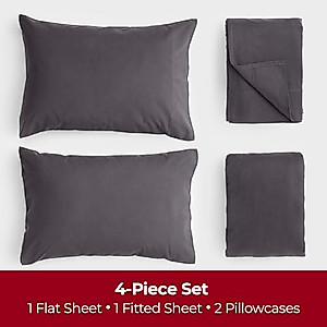Mellanni Flannel Cotton Sheets for King Size Bed - Gentle Feeling on Skin - Grey Sheets King Size - Pill, Wrinkle & Shrink Resistant - Fitted Sheet, Flat Sheet & 2 Pillowcases (King, Gray)