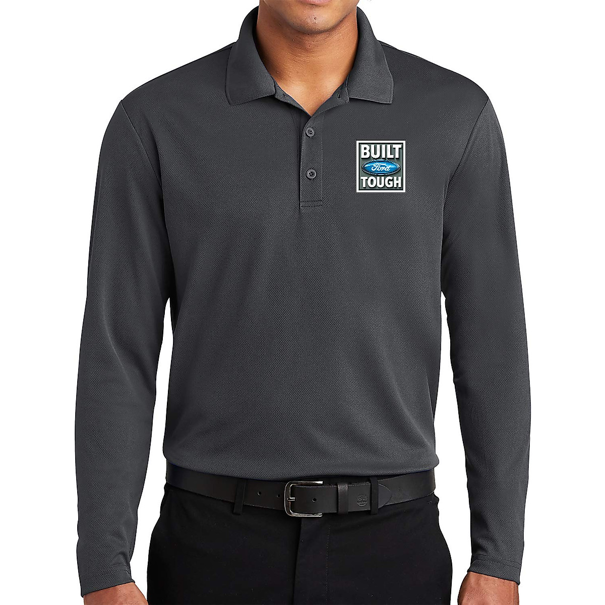 Ford Built Ford Tough Pocket Print Long Sleeve Polo, Graphite 3XL