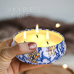 Hausware Citronella Candles Outdoor & Indoor, 4x5oz 3-Wick Scented Candles Gifts Set,Natural Soy Wax Portable Travel Tin Gift Set for Home Garden Patio Balcony Decorative