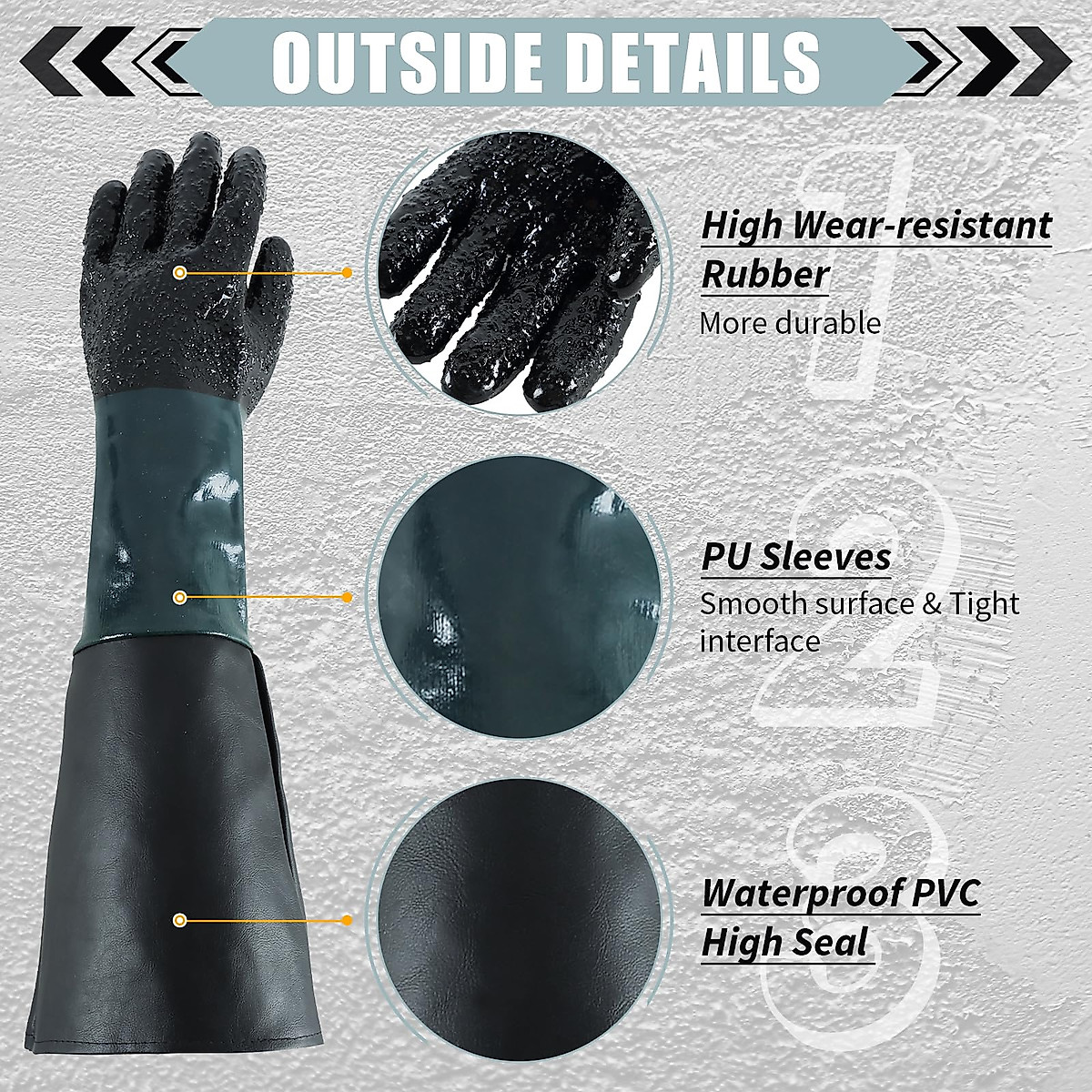 FLKQC Rubber Sandblasting Sandblaster Gloves, 23.6" Rubber Sandblast Cabinet Gloves for Abrasive Blasting with Particles Palm for Sandblast Blast Cabinets,