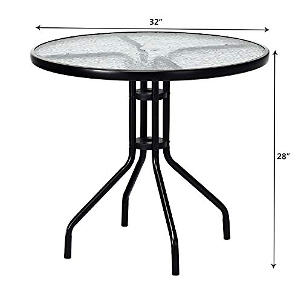 Goplus 32" Outdoor Round Patio Table with Umbrella Hole, All Weather Dining Table Tempered Glass Top, Bistro Table Coffee Table Furniture Commercial Party Event for Backyard Lawn Balcony Pool