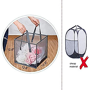 Pop Up Laundry Baskets - Mesh Collapsible Laundry Hampers Storage with Handle - Foldable for Washing Storage, Great for The Kids Room, College Dorm, Travel Organizer (Grey)