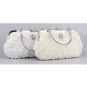Crystal Floral Pearl Purses for Women Pearl Bag Tote Bag Beaded bag Bridal Purse Evening Party Bag with Chain Wedding Ivory