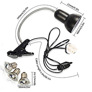 Reptile Heat Lamp, UVA UVB Reptile Light Basking Spot Lamp, Turtle Aquarium Tank Heating Lamps Holder & Switch Fixture for Aquatic Turtles Tortoise Snake Lizards Terrarium Amphibian with 3 Heat Bulbs