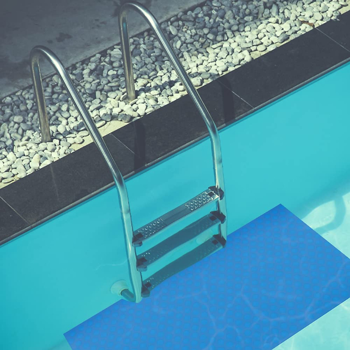 YESEEM Large Swimming Pool Ladder Mat, 15"x39" Protective Non-Slip Pool Step Pad for Above Ground Swimming Pools Liner and Stairs (Blue, Round Texture)