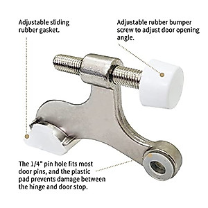 10 Pack Hinge Door Stoppers, Heavy Duty Door Stopper Hinge, Rubber Bumper Tips, Zinc Alloy, SN (Silver)