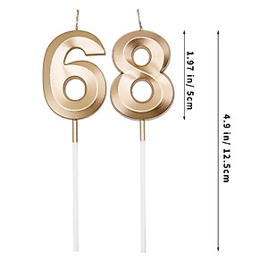 Champagne Gold 68th & 86th Birthday Candles for Cakes, Number 68 86 Candle Cake Cupcake Topper for Birthday Anniversary Party Decoration