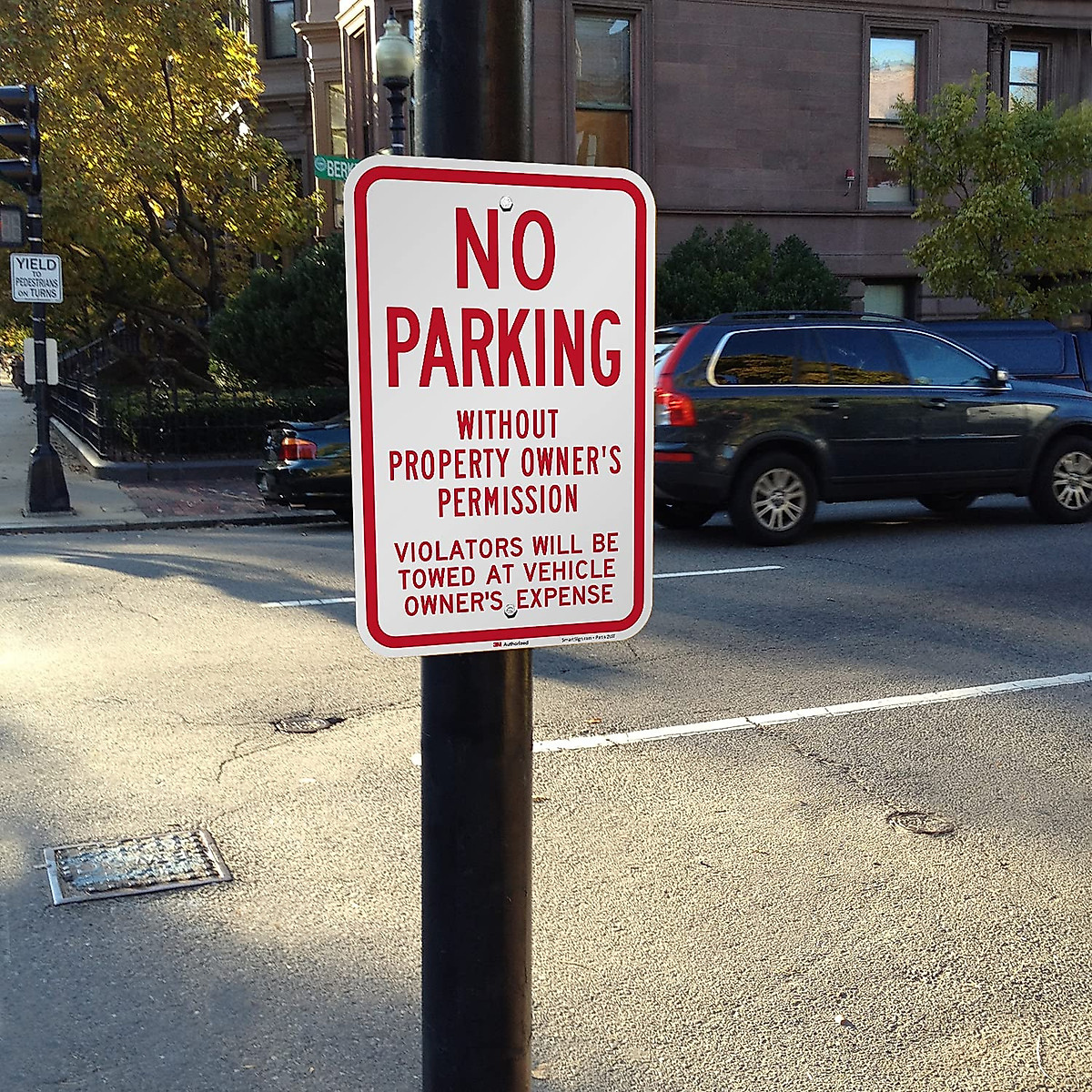SmartSign 18 x 12 inch “No Parking Without Owner's Permission - Violators Will Be Towed” Metal Sign, 63 mil Aluminum, 3M Laminated Engineer Grade Reflective Material, Red and White