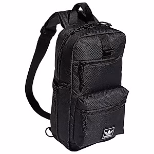 adidas Originals Utility Crossbody Sling Bag with Water Bottle Sleeve, Black, One Size
